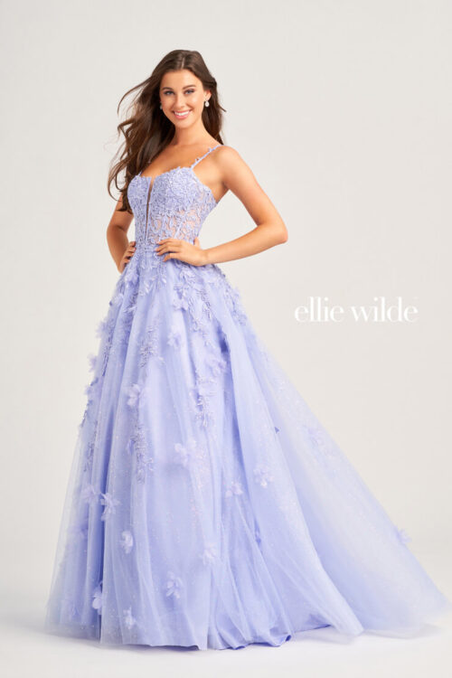 Three-Dimensional Floral Lace A-Line Prom Dress with Cors