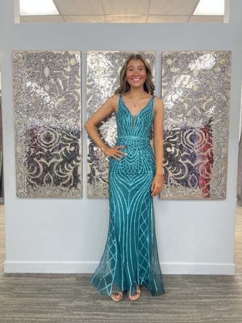 Intricate Rhinestone Patterned Prom Dress | Exclusive Prom