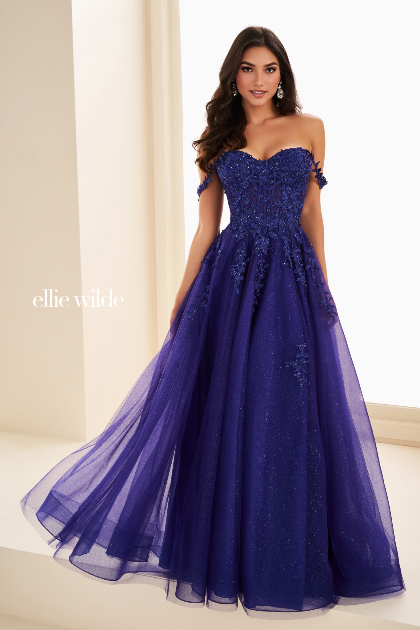 Ellie Wilde Indigo Off-Shoulder A-line Prom Dress 2026